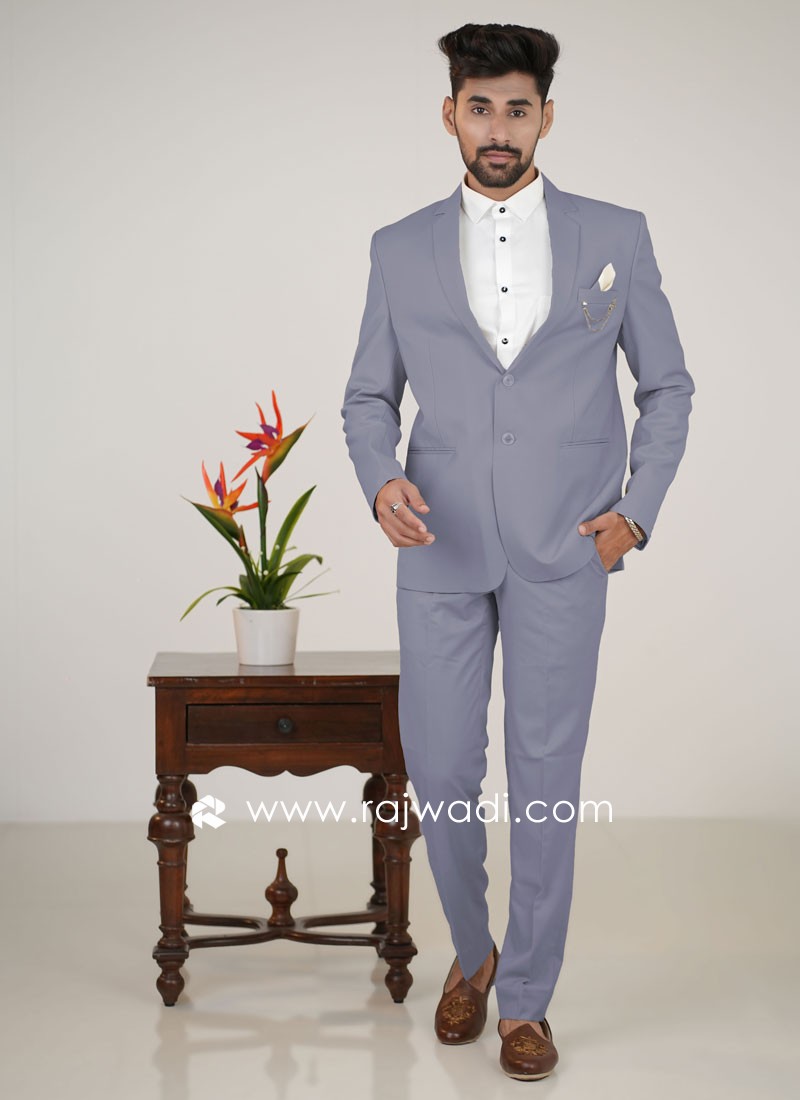Grey Tuxedo Suit In Imported Fabric
